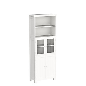 Tiptiper Bathroom Storage Cabinet, Tall Bathroom Cabinet with Adjustable Shelves and Glass Doors, for Bathroom, Kitchen, 11.2" D x 23.6" W x 64" H, White