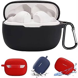 MeideYa Silicone Carrying Case Compatible with JBL Vibe Beam, Portable Scratch Shock Resistant Case Cover for JBL Vibe Beam Earbuds with Keychain (Black)