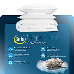 SERTA Simply Clean Ultra Soft Hypoallergenic Solid 3 Piece Comforter Set, King, Grey