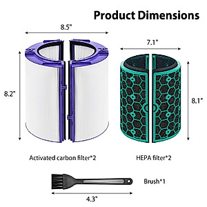 Filter Replacement for Dyson HP04 TP04 DP04 TP05 DP05, Air Purifier Filter with HEPA Filter & Activated Carbon Filter Compatible with Dyson Sealed Two Stage 360° Pure Cool Fan Filter (Attached Brush)