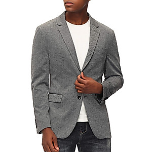 Men's Casual Blazer Slim Fit 2 Button Herringbone Suit Jackets Lightweight Knit Sport Coat Black XL
