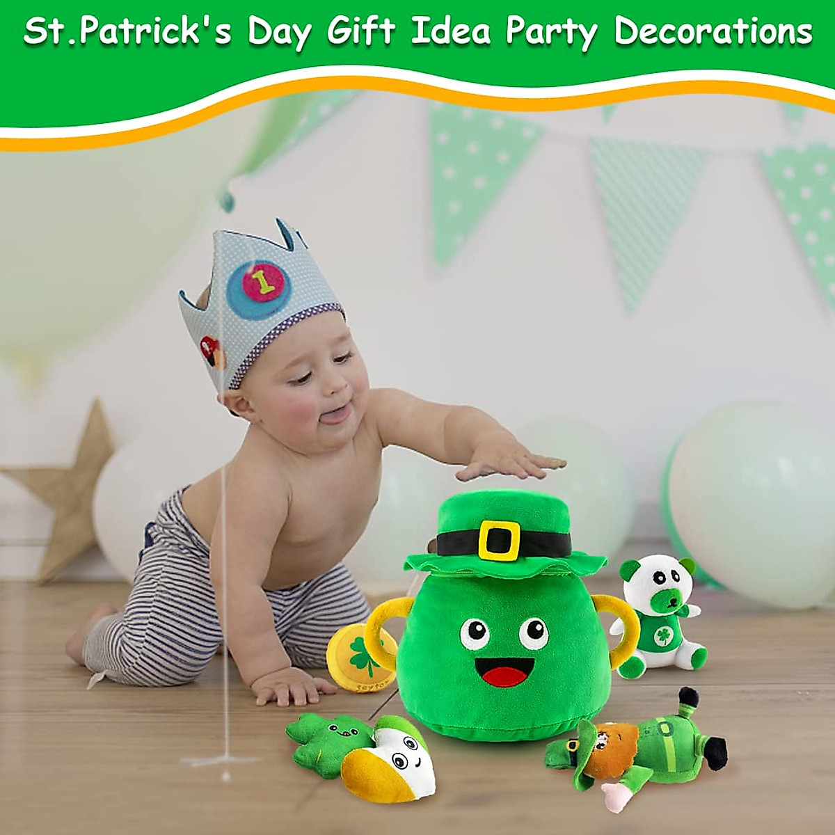 teytoy Baby St.Patrick's Day Toy 6PSC, Baby Plush Toys for Toddlers Pot Stuffed Leprechaun Toy, Ireland Shamrock, Shamrock Teddy Bear, Coin, Irish Baby Gift for Toddler Infant Newborn Party Decor