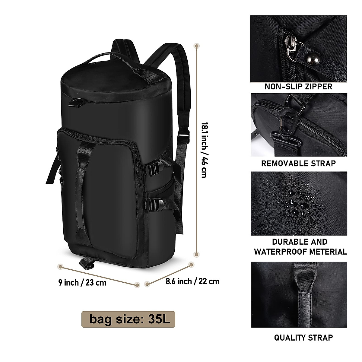 Small Gym Bag for Men and Women, Black Gym Backpack with Shoe Compartment, Weekender Backpack, Workout Bag for Exercise, Travel Duffle Backpack for Cycling, Swiming, Camping