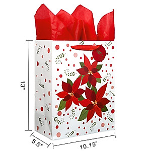 SUNCOLOR 3 Pack 13" Large Christmas Gift Bags with Tissue Paper