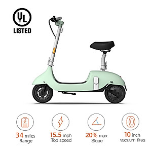 OKAI EA10 Electric Scooter with Seat, Up to 25-34 Miles Range & 15.5MPH, Modern Moped Scooter Bike with 10inch Vacuum Tires (EA10 Pro, Green)