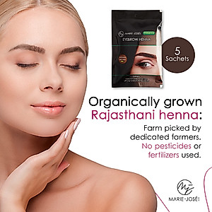 Marie-José & Co Henna Eyebrow Tint Medium Brown Dye, Eyebrow for Spot Coloring, Long-Lasting Eyebrow Powder, Water & Smudge Proof, 5 Sachets, Good for 50 Applications