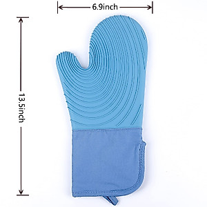 Oven Mitts with Extra Long Cuff and Comfort Lining，Oven Mitts with Quilted Liner， Heat Resistant Flexible Oven Mitt for Kitchen Baking Cooking，Machine Washable，1 Pair，13.5 Inch,Blue.