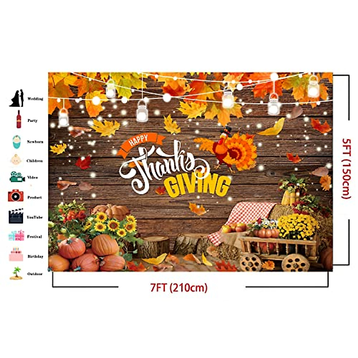 Dudaacvt 7x5ft Thanksgiving Photography Backdrop Rustic Wooden Floor Barn Harvest Background Thanksgiving Turkey Autumn Pumpkins Backdrop Thanksgiving Party Decoration Backdrop D643