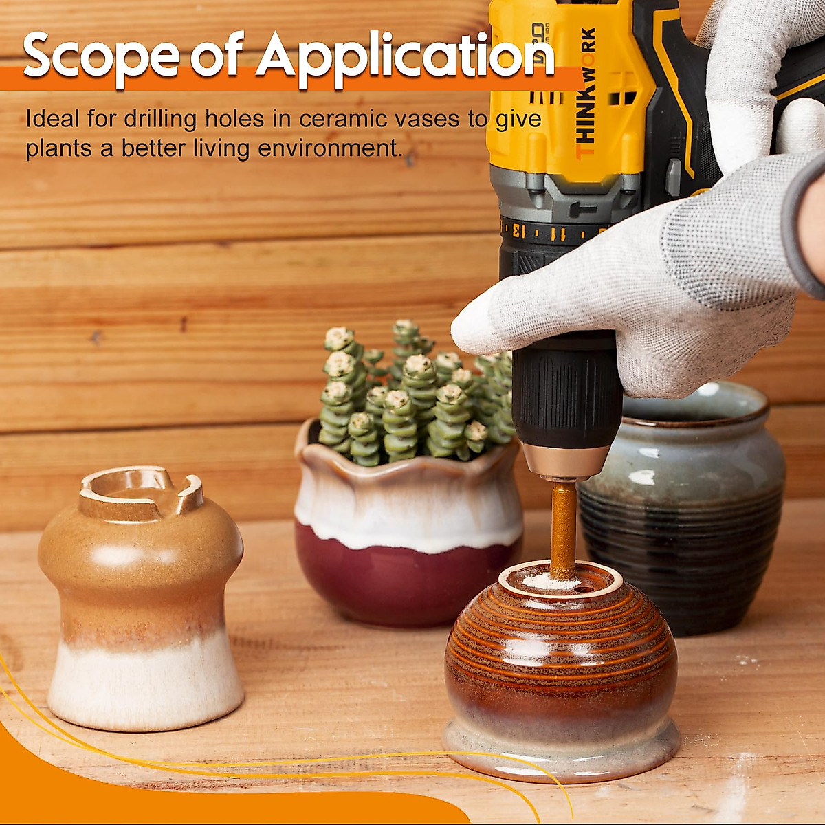 THINKWORK Diamond Drill Bits, Dry/Wet Brazing Hollow Drill Hole Saw Kit, 12 PCS Tile Opener (1/4"-2”) with Double Suction Cups Hole Saw Guide Jig, Suitable for Glass, Ceramic, Tile, Marble, Porcelain