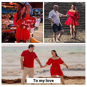 EXLURA Women's Casual Lantern Sleeve Tie Back Dress Ruffle Square Neck A-Line Fairy Fall Dresses Red