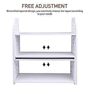 EXCEART White Display Shelf Desktop Bookshelf Organizer Wooden Desk Storage Shelf Rack Adjustable Tabletop Display Corner Countertop Bookcase Shelves for Office Kitchen White Adjustable Shelving