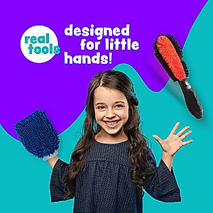 Kids Car Wash Activity Kit – 7 Kid-Sized Carwash Accessories Gifts for Boys & Girls Ages 5 6 7 8-10 - Outdoor Fun Toys – Set Includes Bucket, Squeegee, Microfiber Mitt, Wheel Brush, 3 Cleaning Cloths