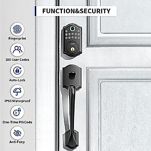 AIMO Fingerprint Door Lock，Keyless Entry Door Lock with Keypad，Full-Metal Electronic Deadbolt，IP65 Waterproof，Auto Lock, Anti Peeking Password, Easy Installation, D1，Matte Black