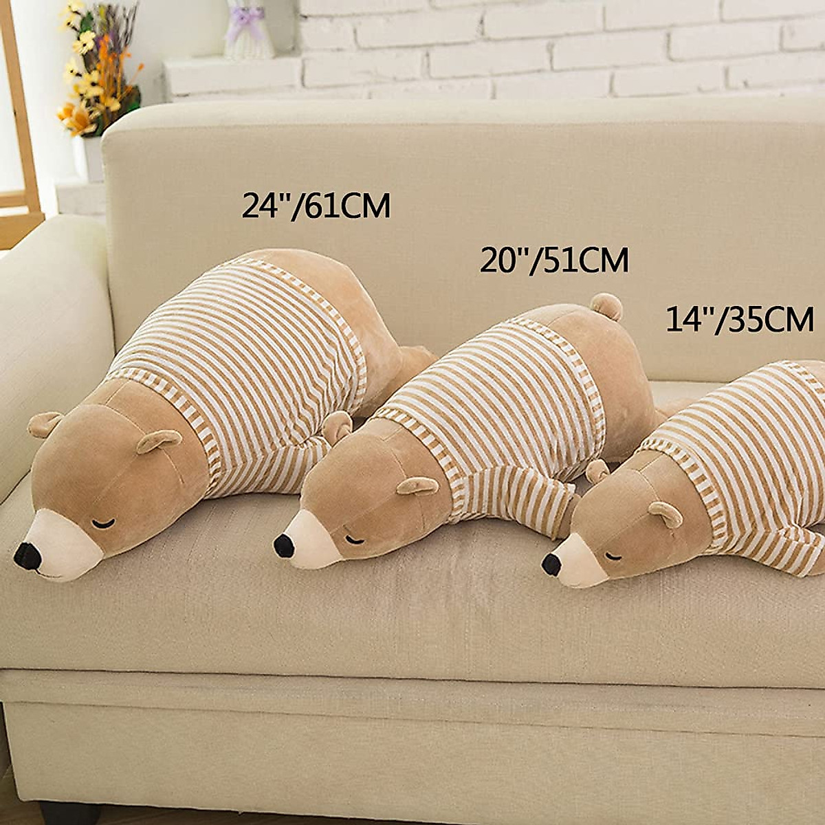 MMTTAO Polar Bear Plush Toy, 14" Brown Sleeping Stuffed Animal, Soft Huggable Doll for Kids & Adults