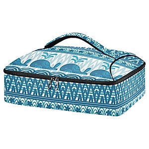 NFMILI Casserole Carrier for Hot and Cold Tribal Whale Turtle Print, Insulated Food Delivery Bag Reusable Warmer Carrier Bag with Inner Pocket Aesthetic Print 15.75×11.81×3.94 inch