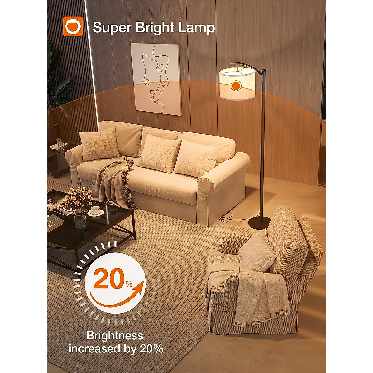 addlon Floor Lamp with 3CCT LED Bulb (9W), Lamp for Living Room with Beige Linen Lamp Shade, Modern Standing Lamp Floor Lamps for Bedrooms - Black