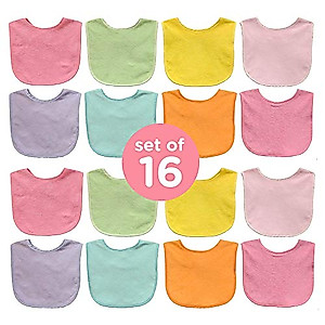 Neat Solutions Solid Colored Terry Feeder Bibs Girl, Multi, 16Count