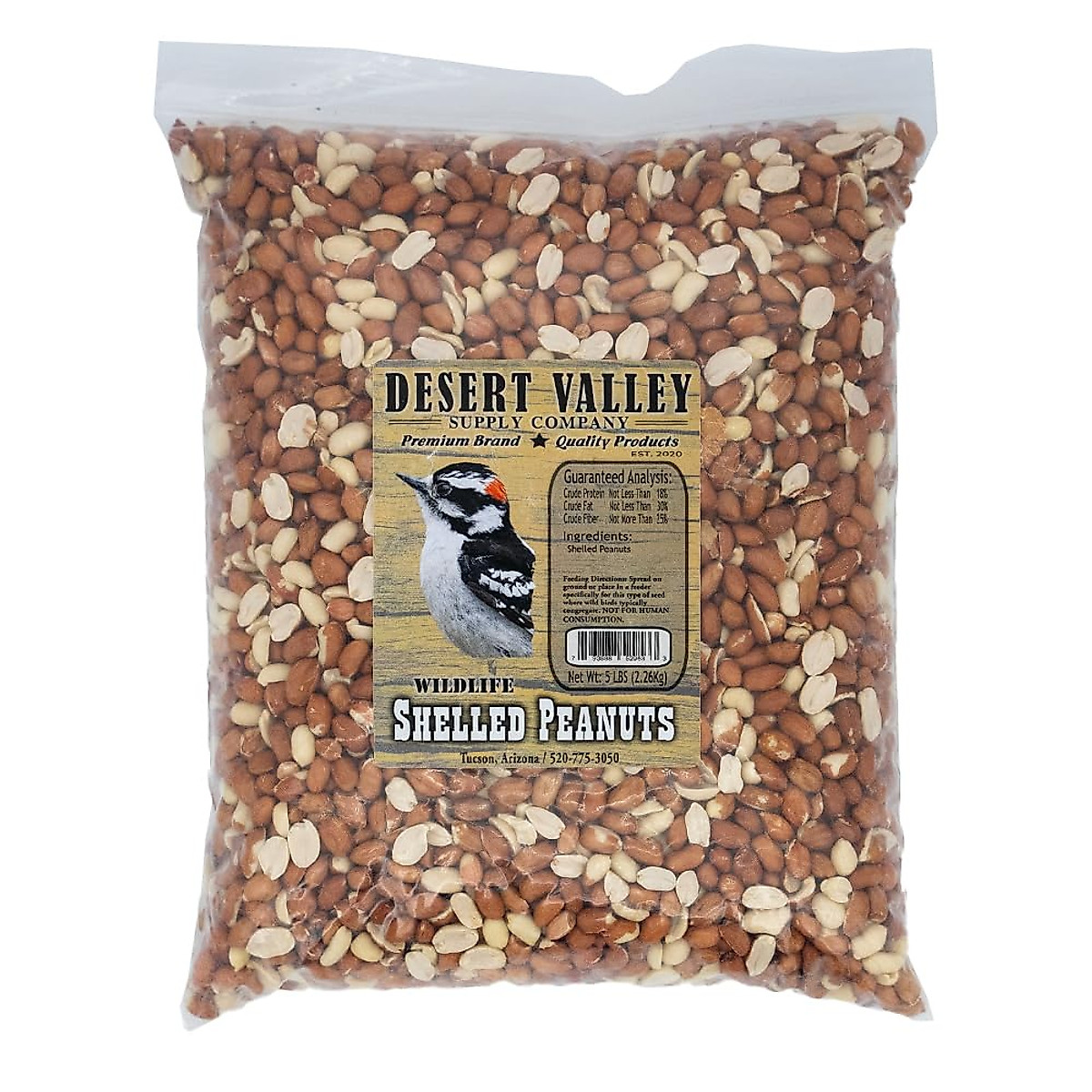 Desert Valley Premium Shelled Peanuts - Wild Bird - Wildlife Food, Squirrels, Cardinals, Jays & More (5-Pounds)