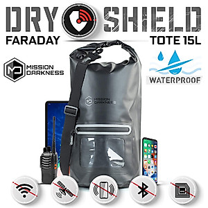 Mission Darkness Dry Shield Faraday Tote 15L // Waterproof Dry Bag for Electronic Device Security & Transport // Signal Blocking, Anti-Tracking, EMP & CME Shield, Data Privacy for Mobile Devices