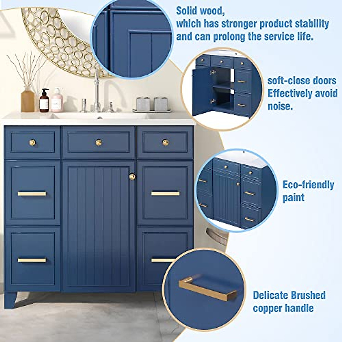 Merax 36" Bathroom Vanity Cabinet with Sink Top Combo Set, Single Sink, Shaker Cabinet with Soft Closing Door and Drawer, Navy Blue