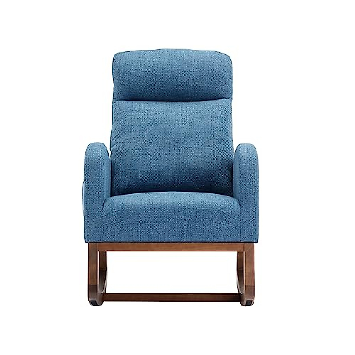 EEBUIHUI Modern Rocking Chair, Upholstered Linen Armchair with Solid Wood Legs Rocker Chair with Thick Padded Seat, Vintage Style Accent Furniture for Living Room, Bedroom, Nursery (Blue)