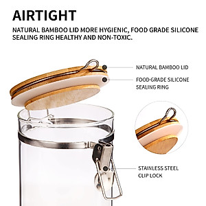 GURUDAR Glass Coffee Storage Container with Bamboo Shelf, 3PCS 49oz Airtight Sealed Coffee Bean Jar with Clamp Lid & Measuring Spoon, Kitchen Pantry Canister Set for Ground Coffee Sugar Tea Flour