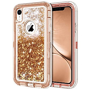 JAKPAK Case for iPhone XR Case Glitter Bling Sparkle for Girls Woman iPhone XR Case Heavy Duty Shockproof Full Body Protective Shell Hard PC Bumper and TPU Back Cover for iPhone XR 10R Rose Gold