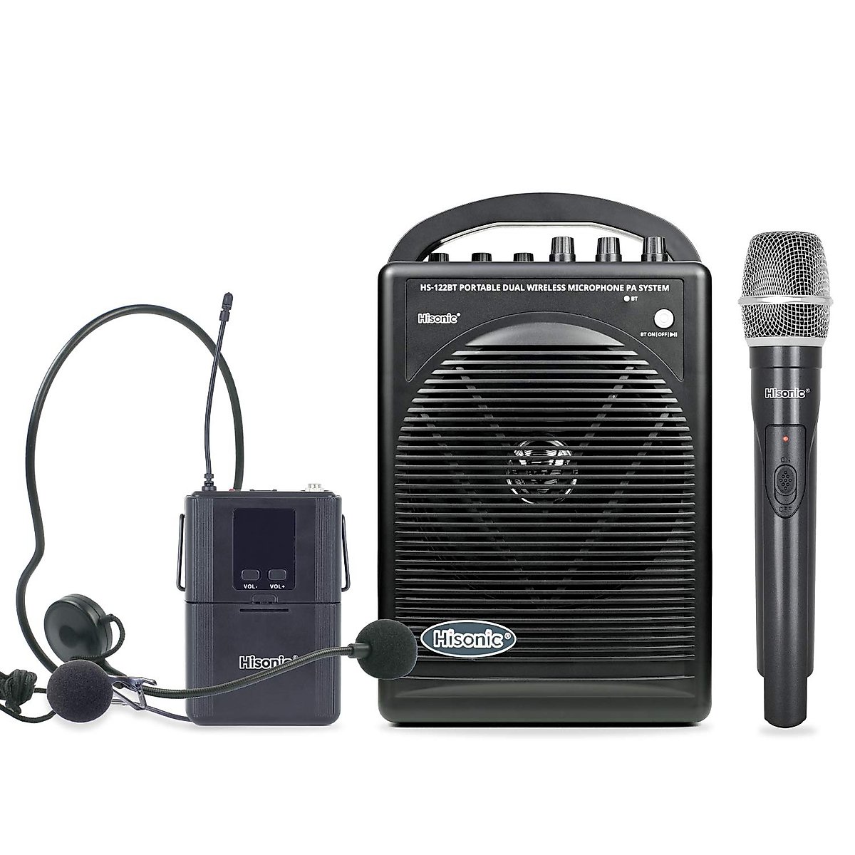 Hisonic HS122BT-HL Portable and Rechargeable PA System with Dual UHF Wireless Microphones & Bluetooth Connection