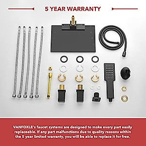 VANFOXLE Waterfall Bathtub Faucet set with Hand Shower, Roman Tub Faucets Deck Mount Matte Black Tub Faucet set Brass Tub Filler Bathroom Faucets with Hand Shower