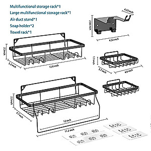 AucrBoa 6 Pack Shower Caddy Bathroom Shelf with Hair Dryer Holder, and Towel bar and Soap Dishes, No Drilling Traceless Adhesive Wall Mounted Bathroom Storage Organizer Basket with Hooks,Black