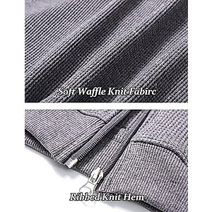 Flygo Women's Waffle Knit Hoodie Cropped Zip Up Hooded Sweatshirts Jacket with Kanga Pocket(Darkgrey-S)