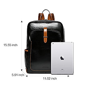 BOSTANTEN Leather Laptop Backpack Purses Casual College Casual Bags Daypack Black and Womens Leather Wallets RFID Blocking Large Capacity Credit Card Holder Phone Clutch Black with Brown