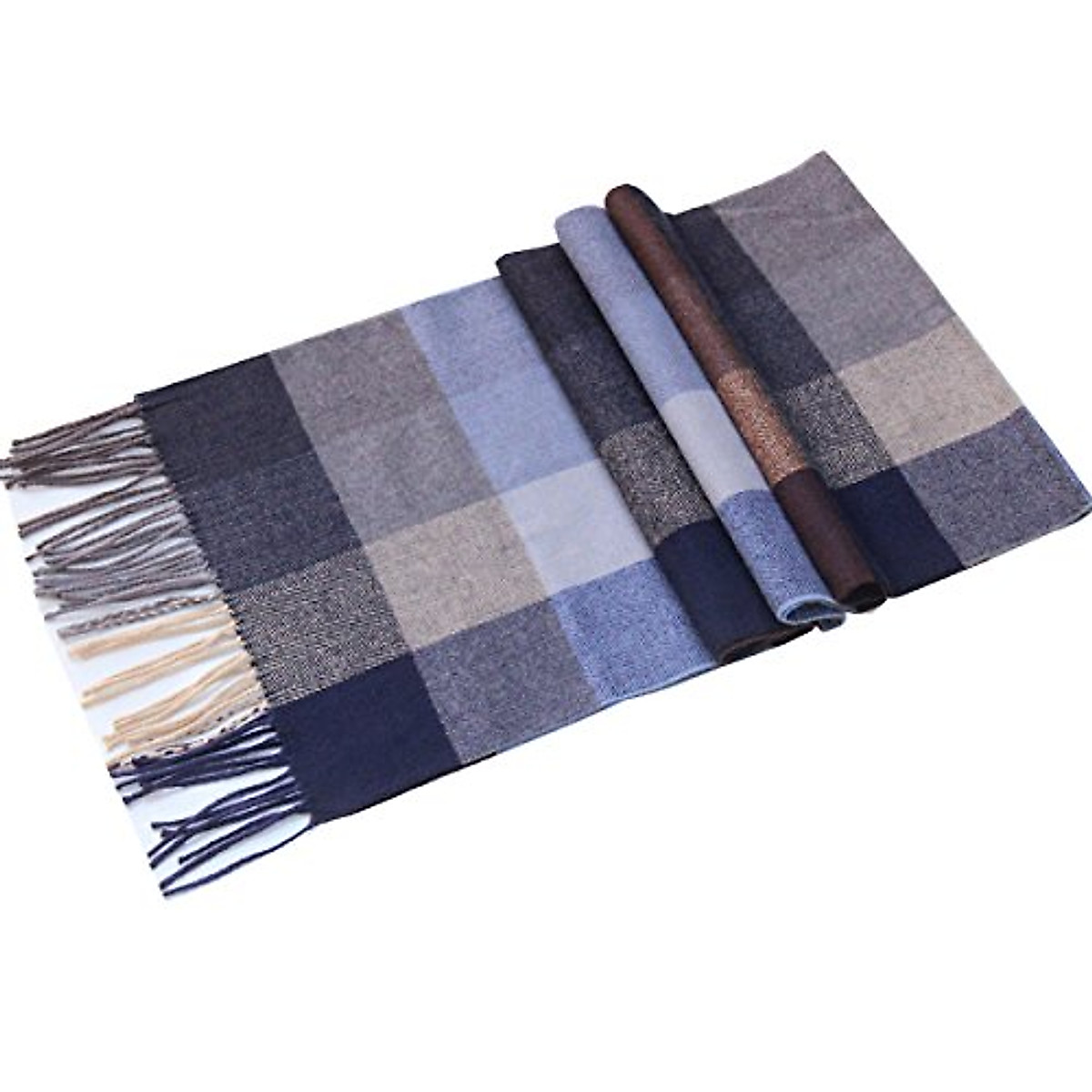 SAFERIN Men Winter Plaid Soft Elegant Cashmere Feel Wrap Scarf Grey Plaid (3-9 Blue Coffee Plaid)