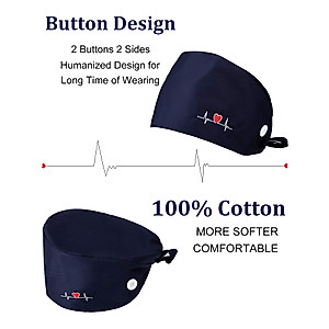 SATINIOR Womens 5 Pieces Bouffant Buttons Sweatband Adjustable Tie Back Cap, Navy Blue, Medium