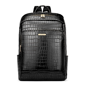 WESTBRONCO Leather Backpack Purse for Women 15.6 inch Laptop Backpack Crocodile Black