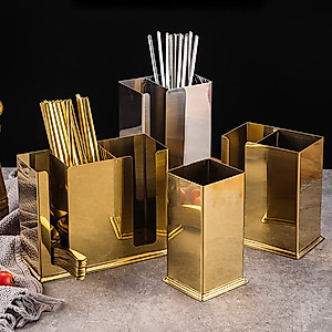 kaileyouxiangongsi Chinese Restaurant Utensil Holder, Stainless Steel Hanging 3 Compartments Mesh Utensil Drying Rack/Chopsticks/Spoon/Fork/Knife Flatware Storage（Golden）