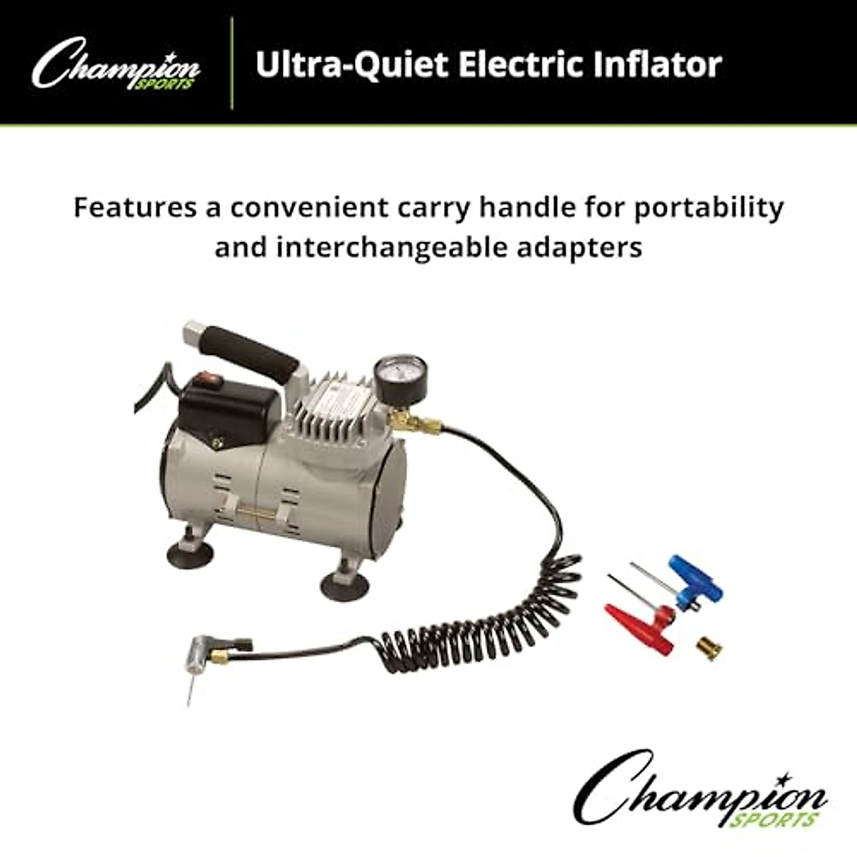 Champion Sports Ultra-Quiet Air Compressor Inflator Black, 110 VOLT - 1/8 HORSE-POWER