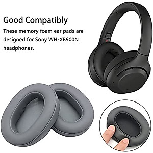 WH-XB900N Replacement Ear Pads Potein Leather Earpads Cover Quite-Comfort Sponge Ear Cushion Pad Earmuff Repair Parts Compatible with WH-XB900N On-Ear Headphone(Grey