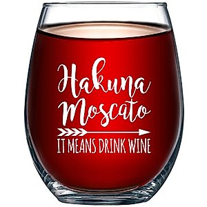 Hakuna Moscato Funny Stemless Wine Glass 15oz - Unique Christmas Gift Idea for Her, Mom, Wife, Girlfriend, Sister, Grandmother, Aunt - Perfect Birthday Gifts for Women