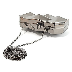QZUnique Lattice Metal Handbag Geometric Evening Bag Abstract Stone Cut Chain Clutch Purse for Women