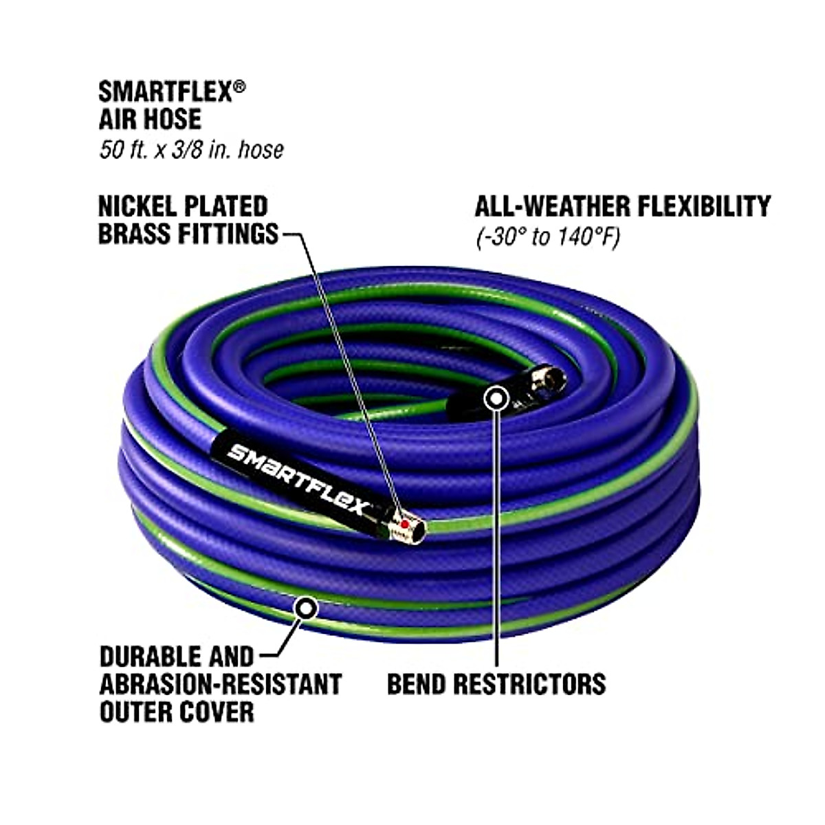 SmartFlex Air Hose, 3/8 in. x 50 ft., Hybrid, Blue - HSF3850BL2