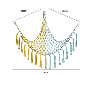figatia Stuffed Animal Toy Storage Hammock, Macrame Room Corner Organizer Mesh Decoration, Hanging Storage Nets Kids Bedroom, Yellow and Blue, 100cmx100cmx130cm