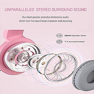 Pink game headset CM6000, suitable for PC, PS4, PS5, Xbox One, Nintendo Switch, PS4 headset with crystal noise reduction microphone and LED light, 7.1 stereo surround sound game headset