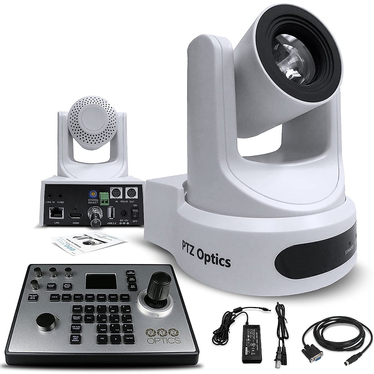 PTZOptics 30X-SDI Gen 2 Live Streaming Broadcast Camera (White) (PT30X-SDI-WH-G2) + PT-Joy-G4 4D IP Controller (GEN4) - Camera and Joystick Controller Bundle