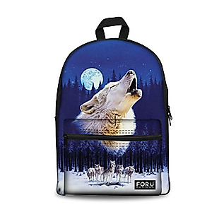 Bigcardesigns Cool Wolf Canvas Bookbag School Laptop Backpack for Men Boys