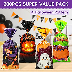 200 PCS Halloween Treat Bags, Halloween Goodie Bags with Twist Ties, Halloween Candy Bags for Halloween Party Favors, Trick or Treat, Hallowen Gift Party Supplies
