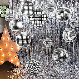 30 Pcs Disco Ball Balloons 32" 22" 10" 4D Disco Balloons 70s Disco Party Decorations Round Metallic Silver Disco Foil Balloons Mirror Disco Balloons for Disco Dance Party Birthday Wedding Supplies