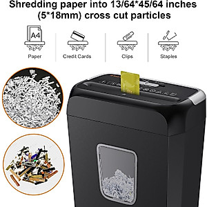 Bonsaii Paper Shredder for Home Use, 6 Sheet Crosscut Paper Credit Cards, Staples, and Clips Shredder for Home Office Use, Portable Handle Design, 3.4 Gal Wastebasket (C237-B Upgrade Version)