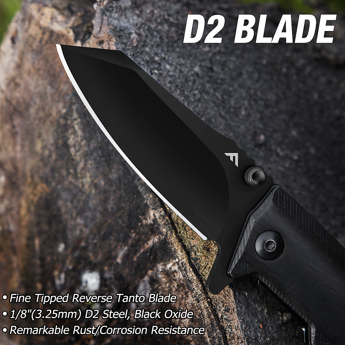 FLISSA Small Pocket Knife, 2-3/4" D2 Steel Blade, EDC Folding Knives, Ebony Wood Handle with Clip, Mini Knife with Liner Lock for Everyday Carry Camping Survival Hiking