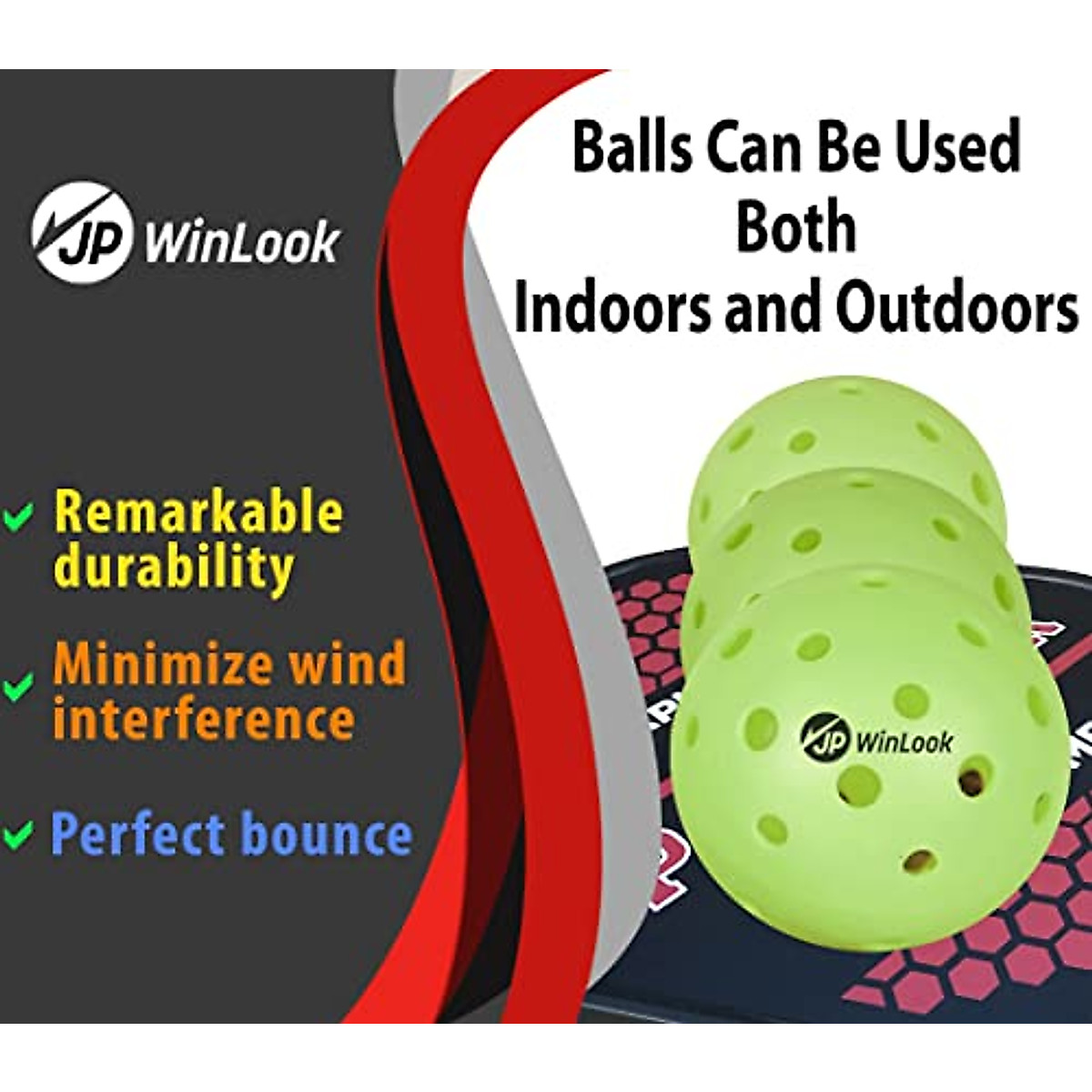 JP WinLook Premium Pickleball Paddles Set - Pickleball Set of 2 Graphite Rackets for Women & Men with 3 Pickleball Balls for Indoor or Outdoor Play. USAPA Approved - 2 Racquets, 3 Pickleballs & Bag